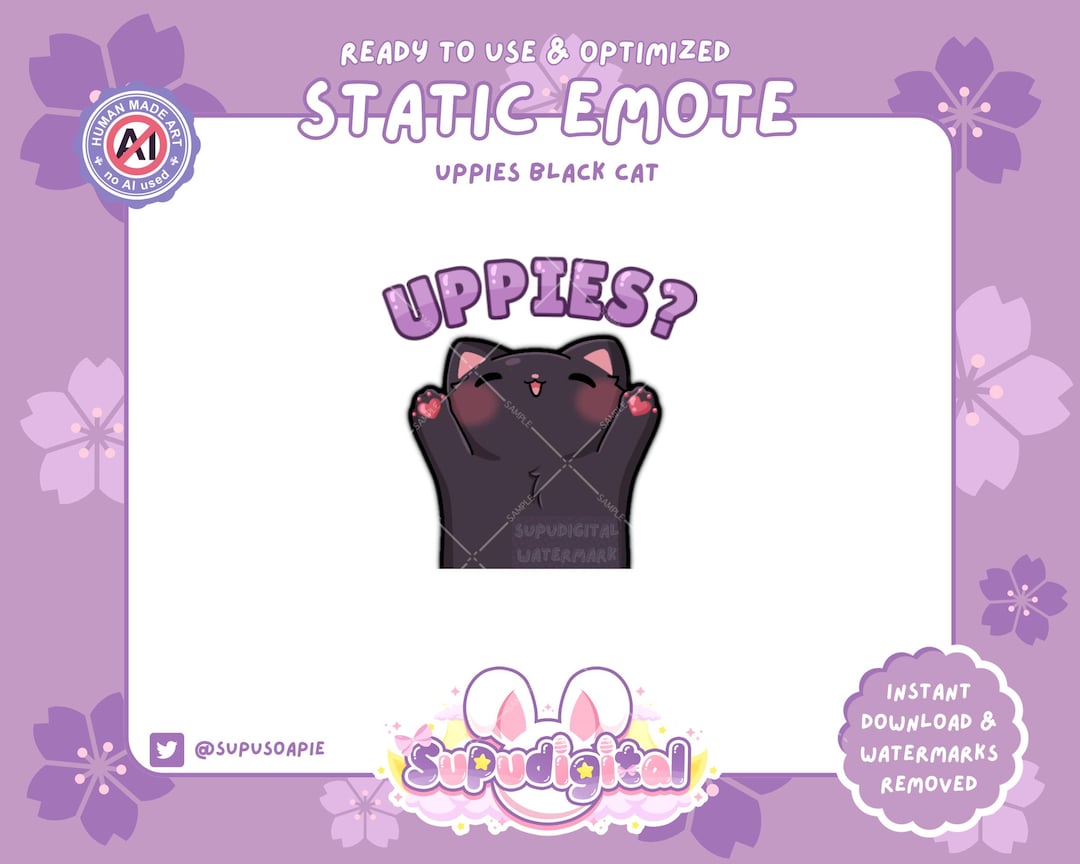Funny Twitch Emote, Uppies Emote, Kawaii Cute Black Cat Emote, Meme ...