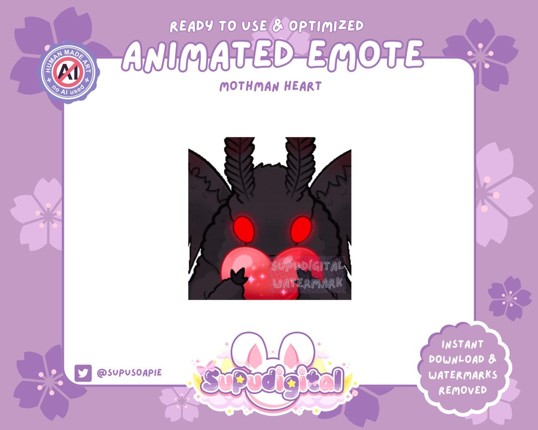 Moth Twitch Emote, Cryptid Mothman Emote, Cute Heart Hug Emote, Witch ...