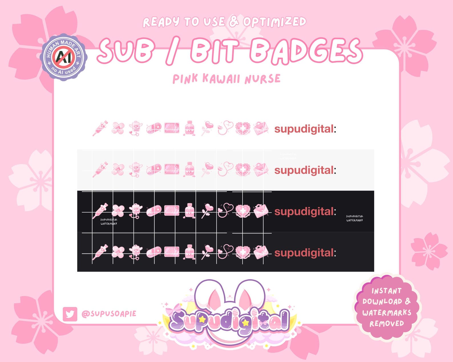 Twitch Sub Badges PNG, Kawaii Nurse Medic Badge Set, Pink Streamer ...