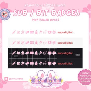 Cute Kawaii Nurse Medical Twitch Sub Bit Badges, Pastel Pink Hospital ...