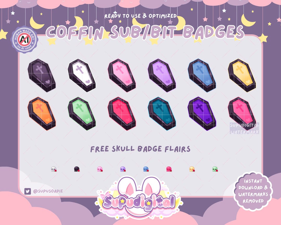Cute Gothic Coffin Twitch Sub Bit Badges, Pastel Witch Vampire ...