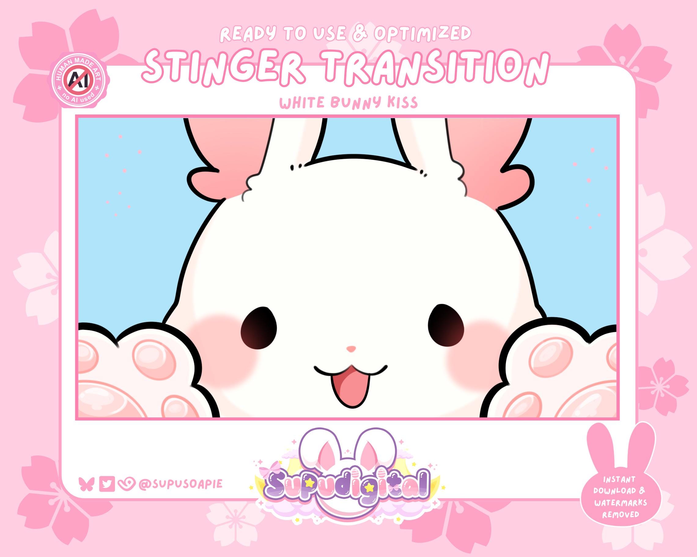 Twitch Stinger for Streaming, Cute Bunny Kiss, White Rabbit Animated ...