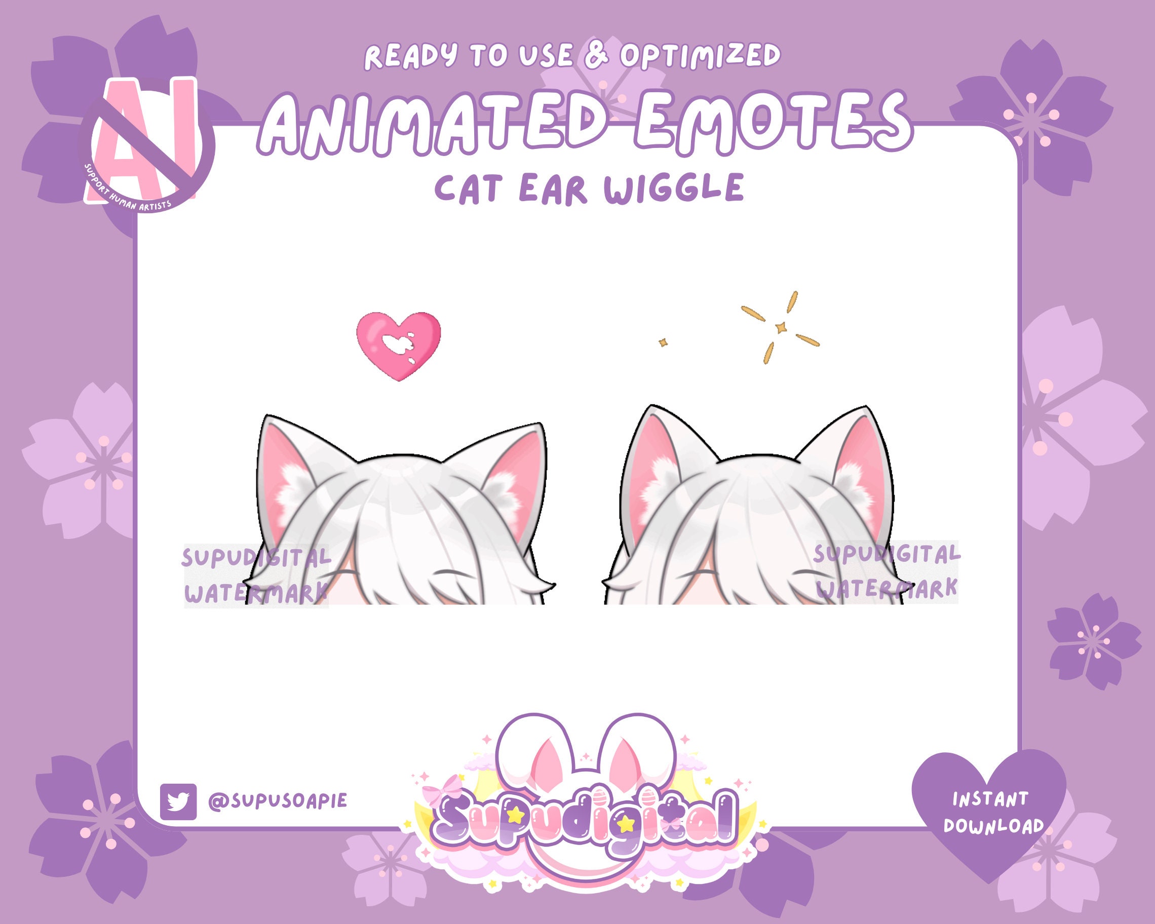 ANIMATED Emote White Ear Wiggle Twitch Discord Streamer Hearts ...