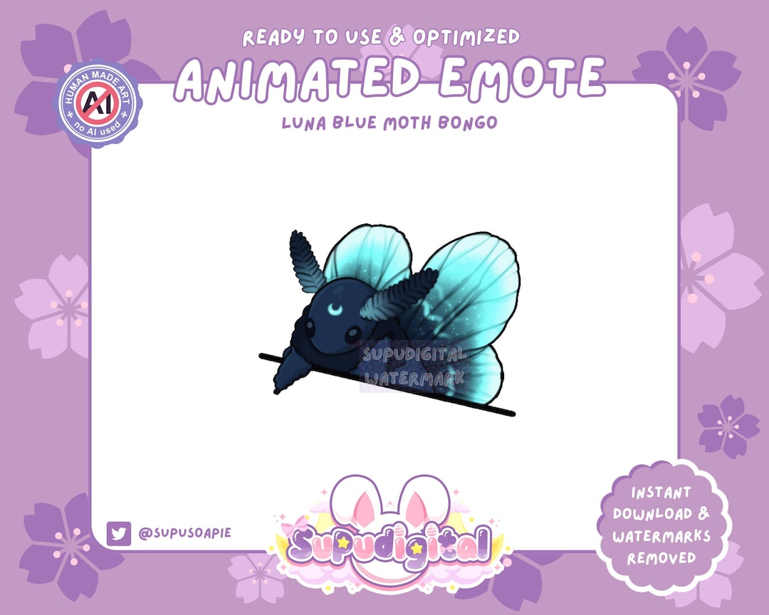 ANIMATED Moth Twitch Emote, Bongo Cat Dance , Blue Goth Witchy Luna ...