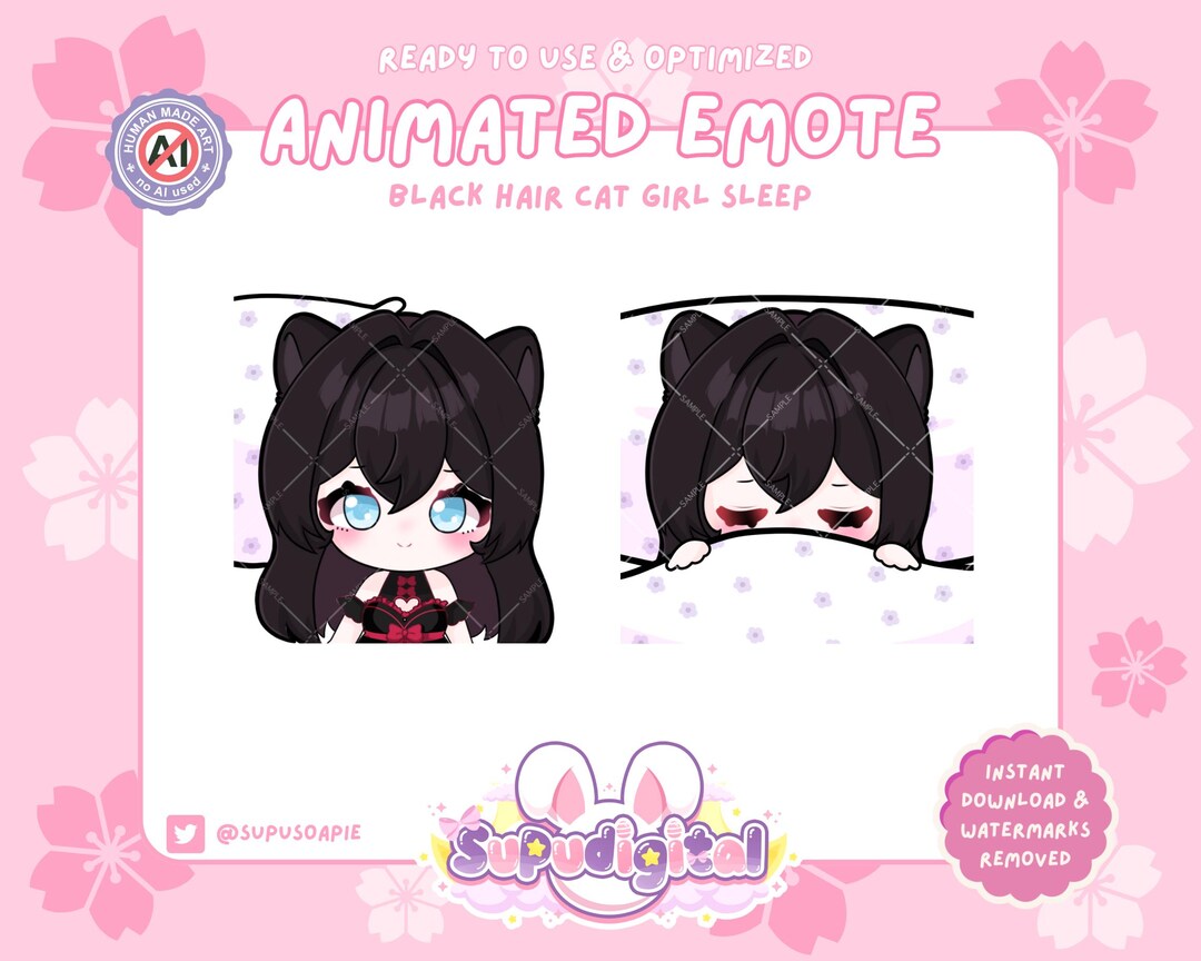 Cat Girl Twitch Emote, Black Hair Girl Emote, Sleepy Snooze Bed Blanket ...