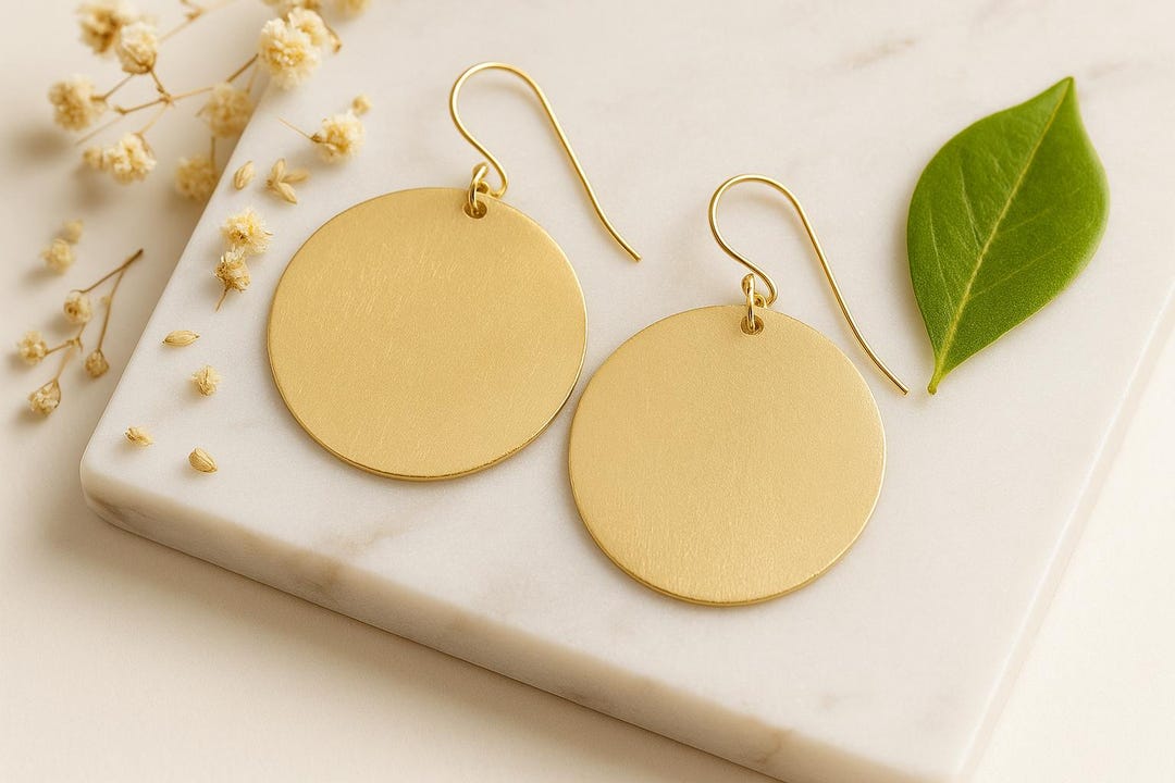 Large Round Solid Gold Earrings Textured STATEMENT 18k Gold Plated Disc ...