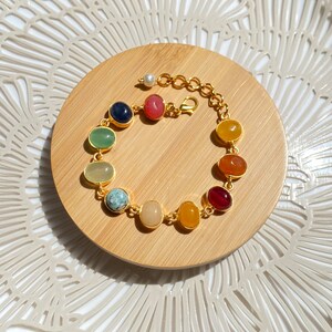 Multi Color Stone Statement Bracelet 18K Gold Plated Gem Bracelet ...