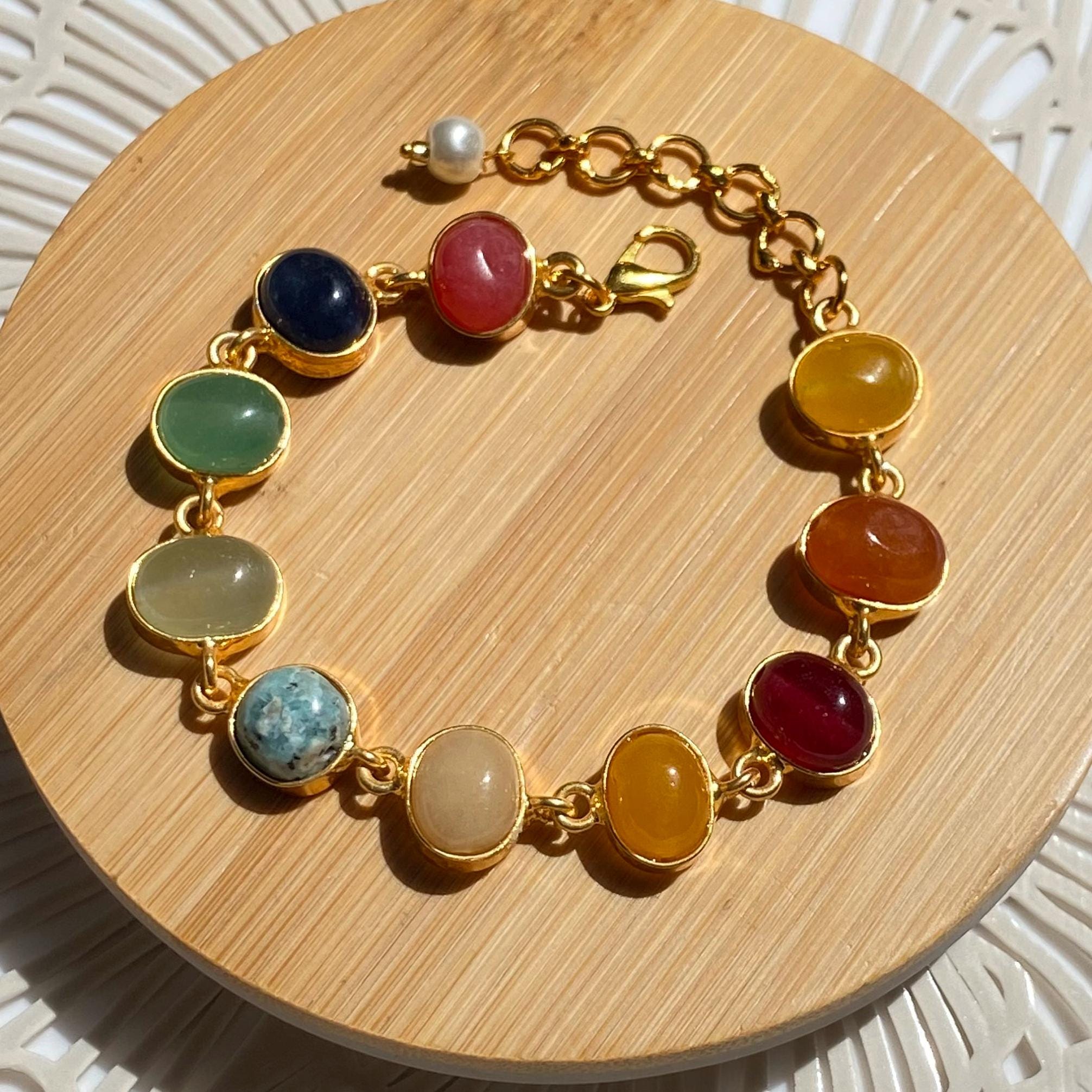 Multi Color Stone Statement Bracelet 18K Gold Plated Gem Bracelet ...