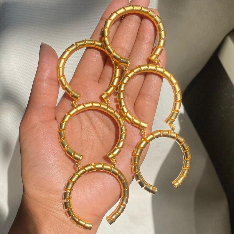 Large 18K Gold Plated STATEMENT Earrings Chunky Gold Dangle Earring Big ...