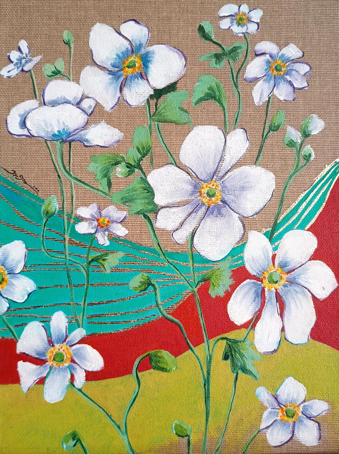 Decoration, Painting, White Japanese Anemones. Original Work. - Etsy