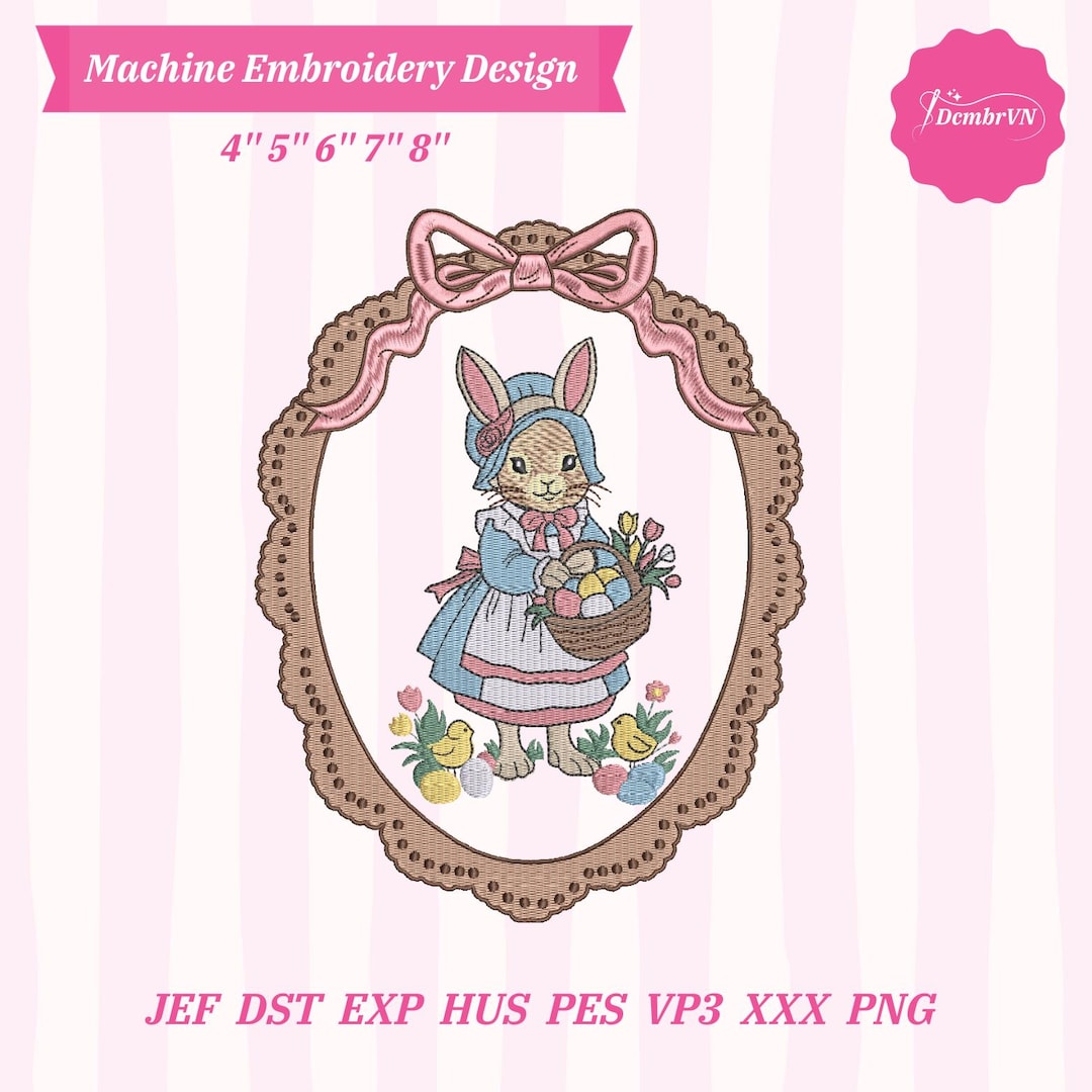 Vintage Bunny Embroidery Design, Cottagecore Easter Rabbit Frame, Folk ...