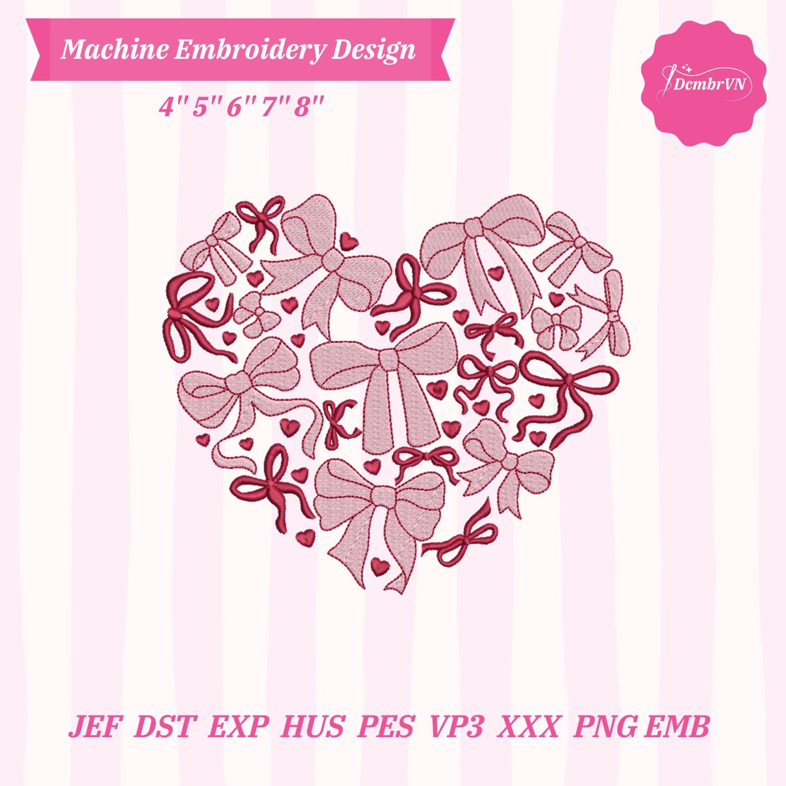 Bow Heart Valentine Machine Embroidery Design | Ribbon & Love Heart ...