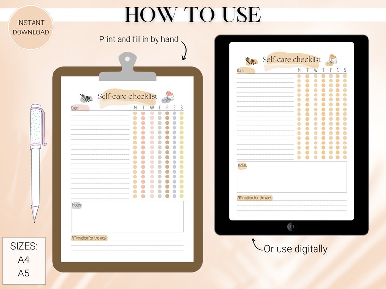 Checklist Printable Simple Tasks Self-care Digital Download - Etsy