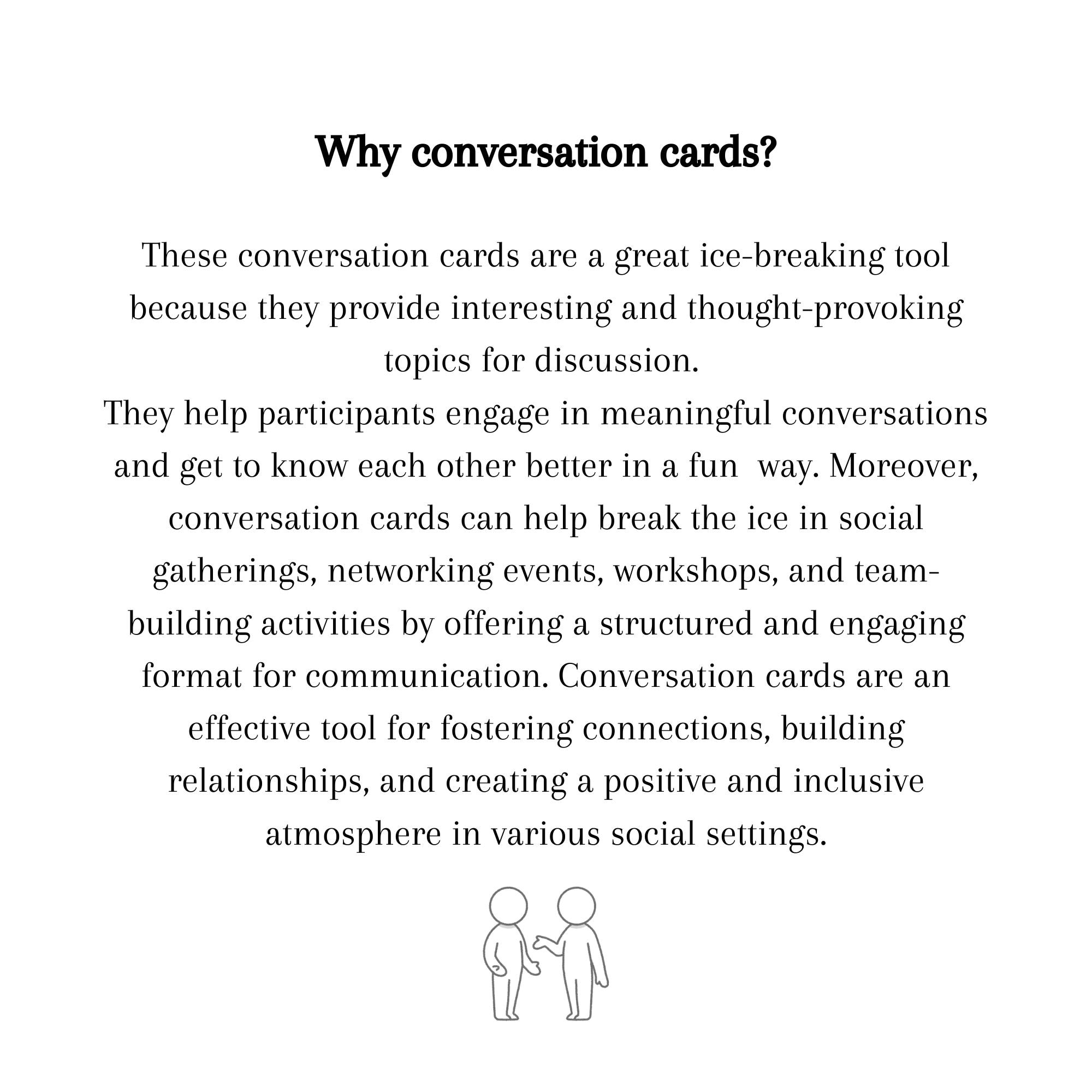 56 Conversation Cards Ice Breaker Conversation Starter Cards Discussion ...