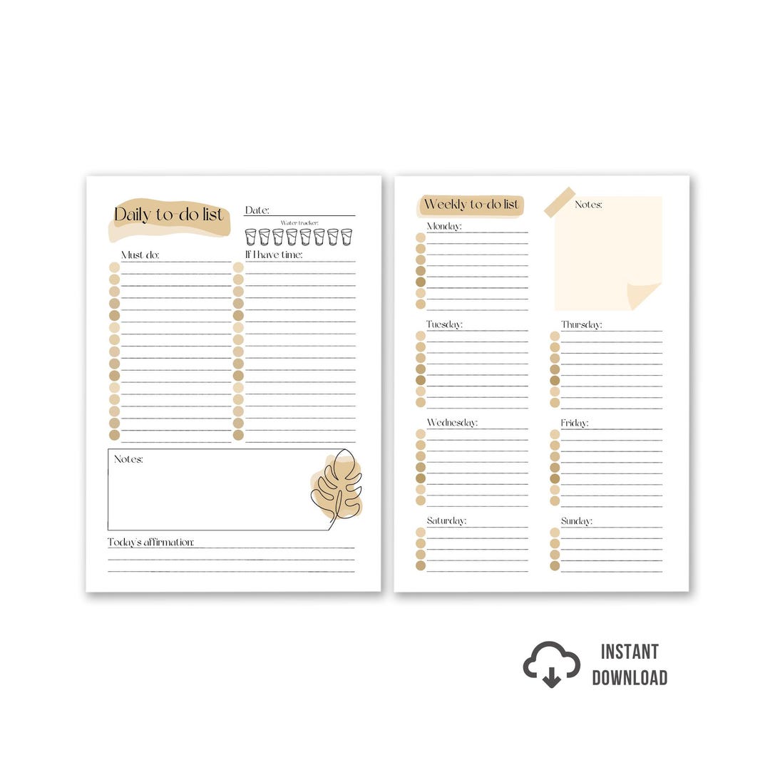 Printable to Do List BROWN Digital Download Checklist Simple Task To-do ...
