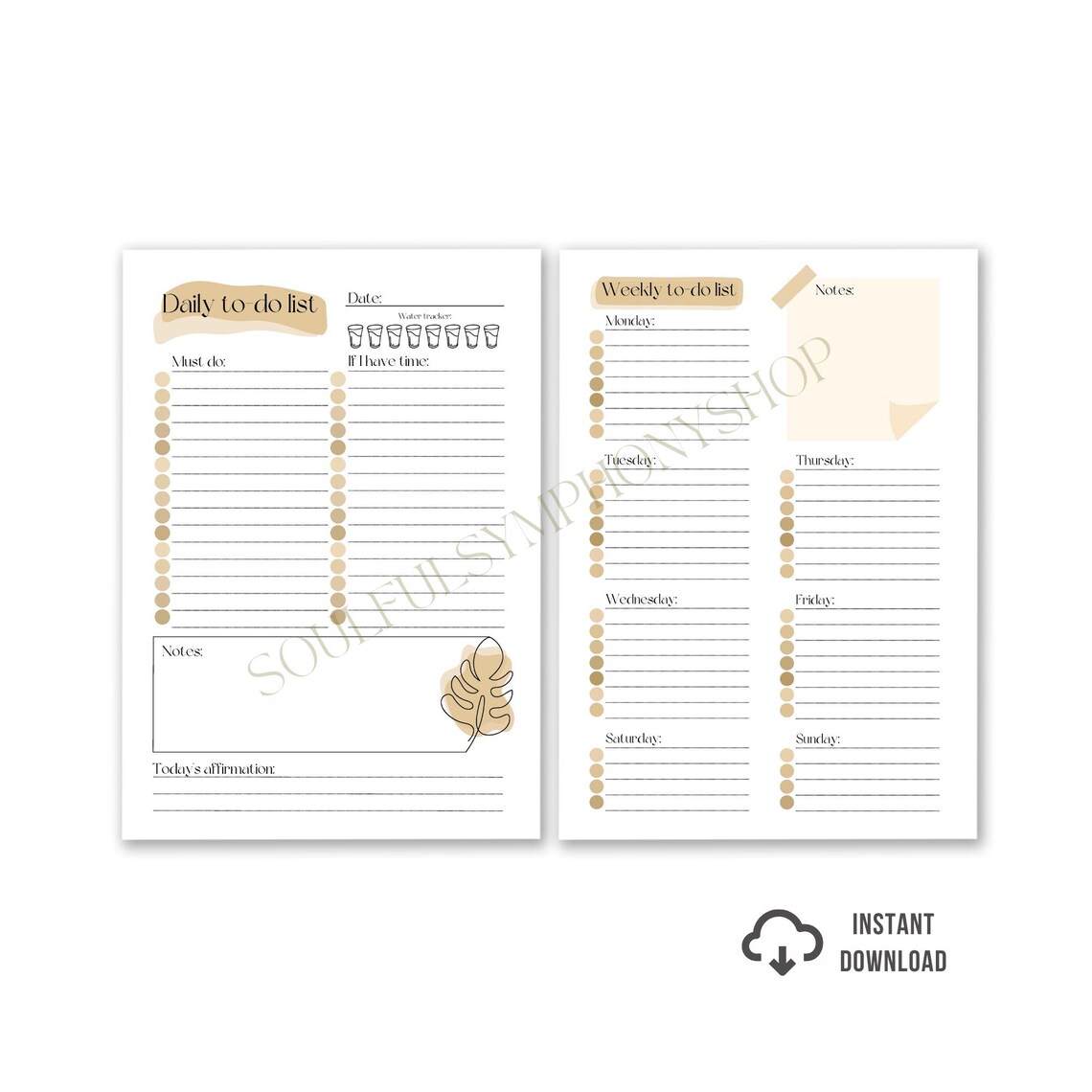 Printable to Do List BROWN Digital Download Checklist Simple Task To-do ...