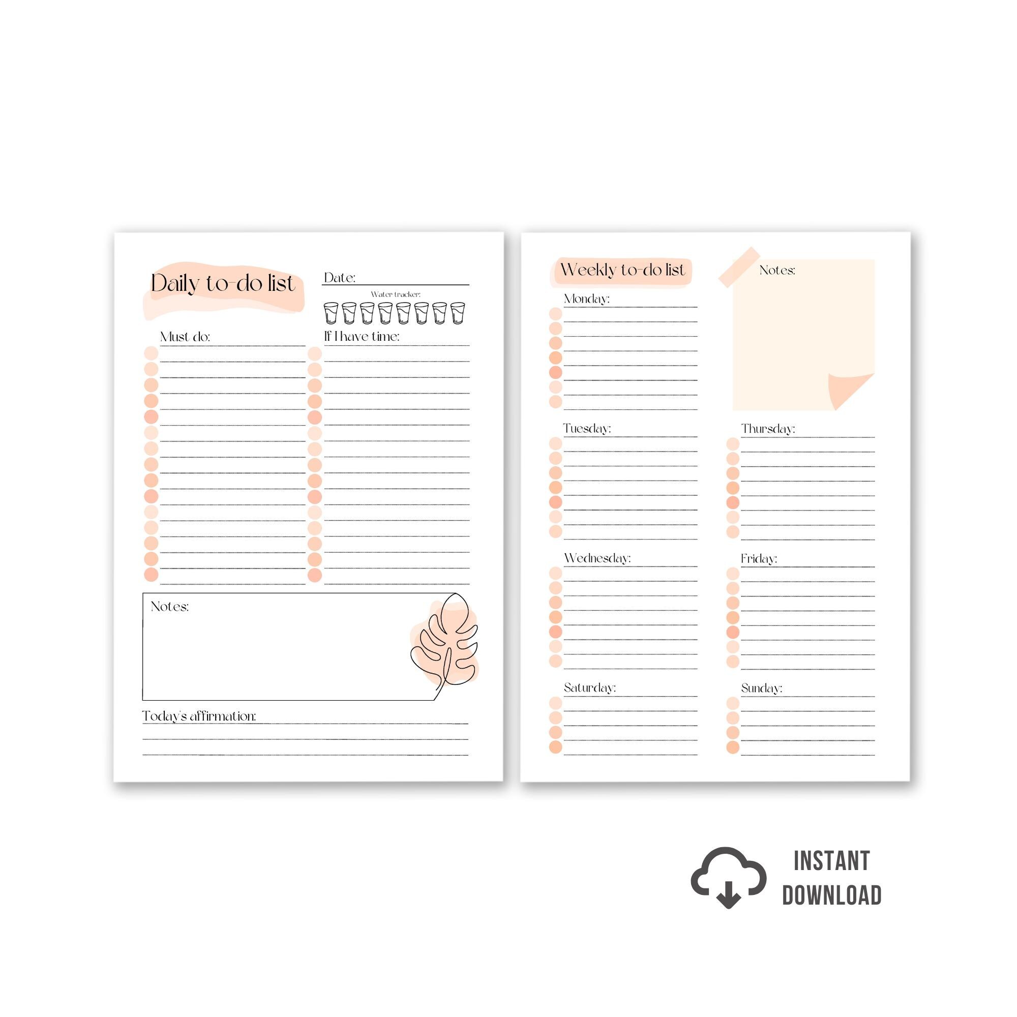 To Do List Printable PINK Checklist Simple Task Digital Download To-do ...