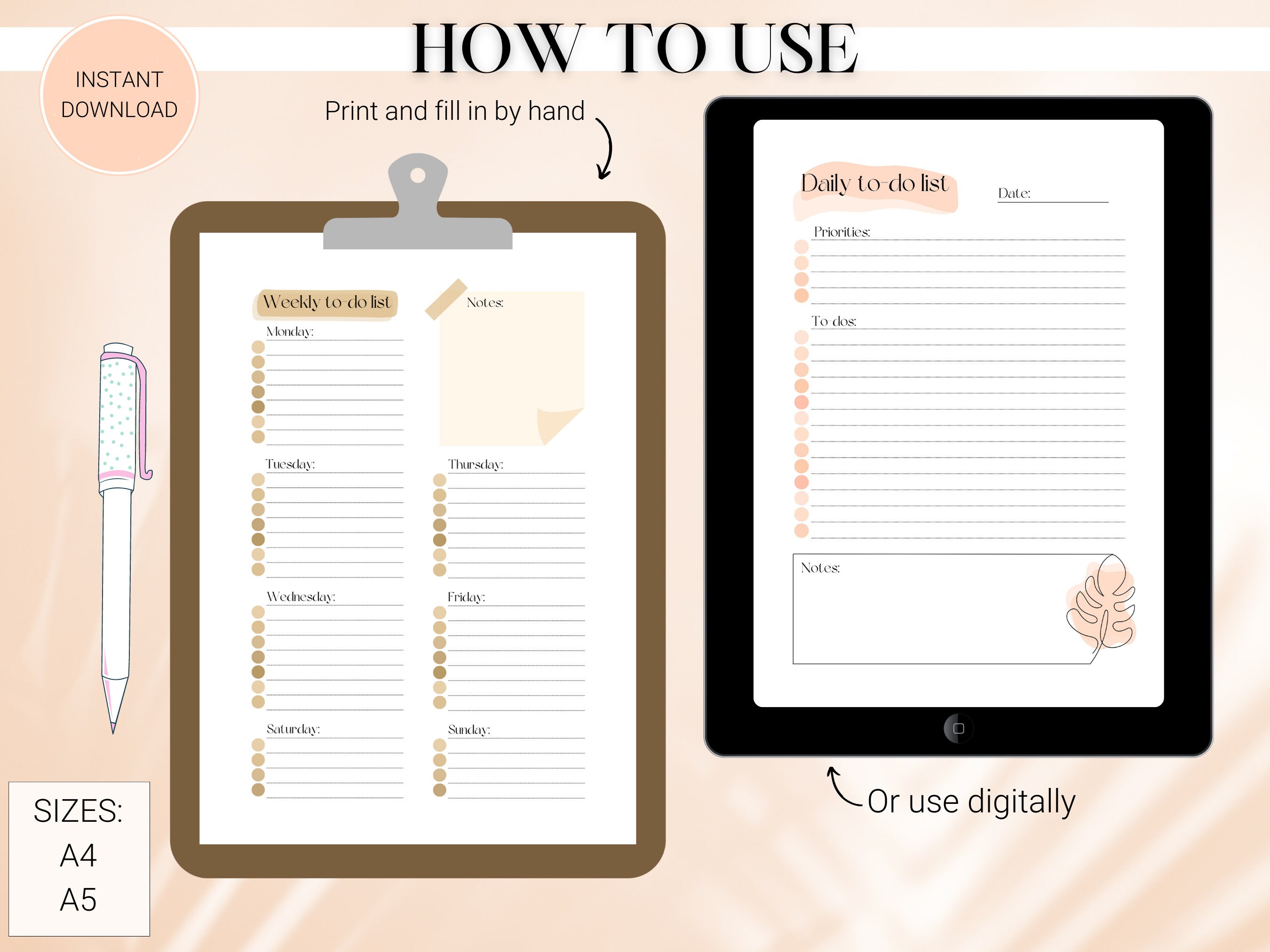Daily to Do List Printable PINK to Do List Weekly Colorful Checklist ...