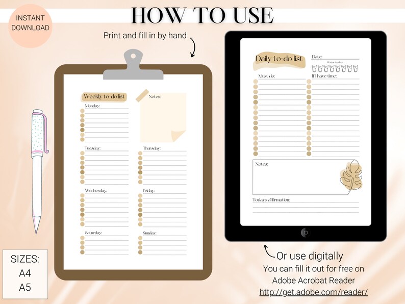 To Do List Printable PINK Checklist Simple Task Digital Download To-do ...
