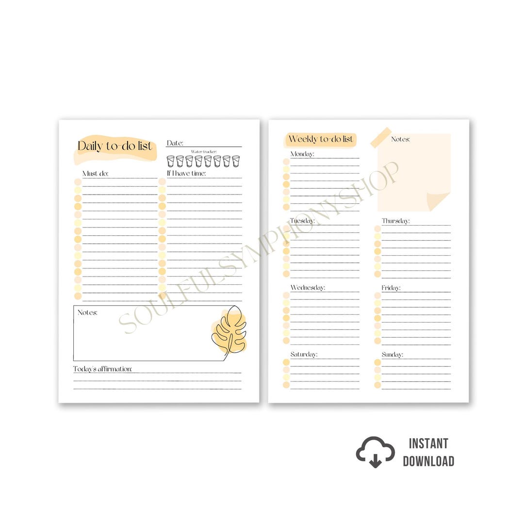 To Do List Printable YELLOW Checklist Simple Task Digital Download To ...
