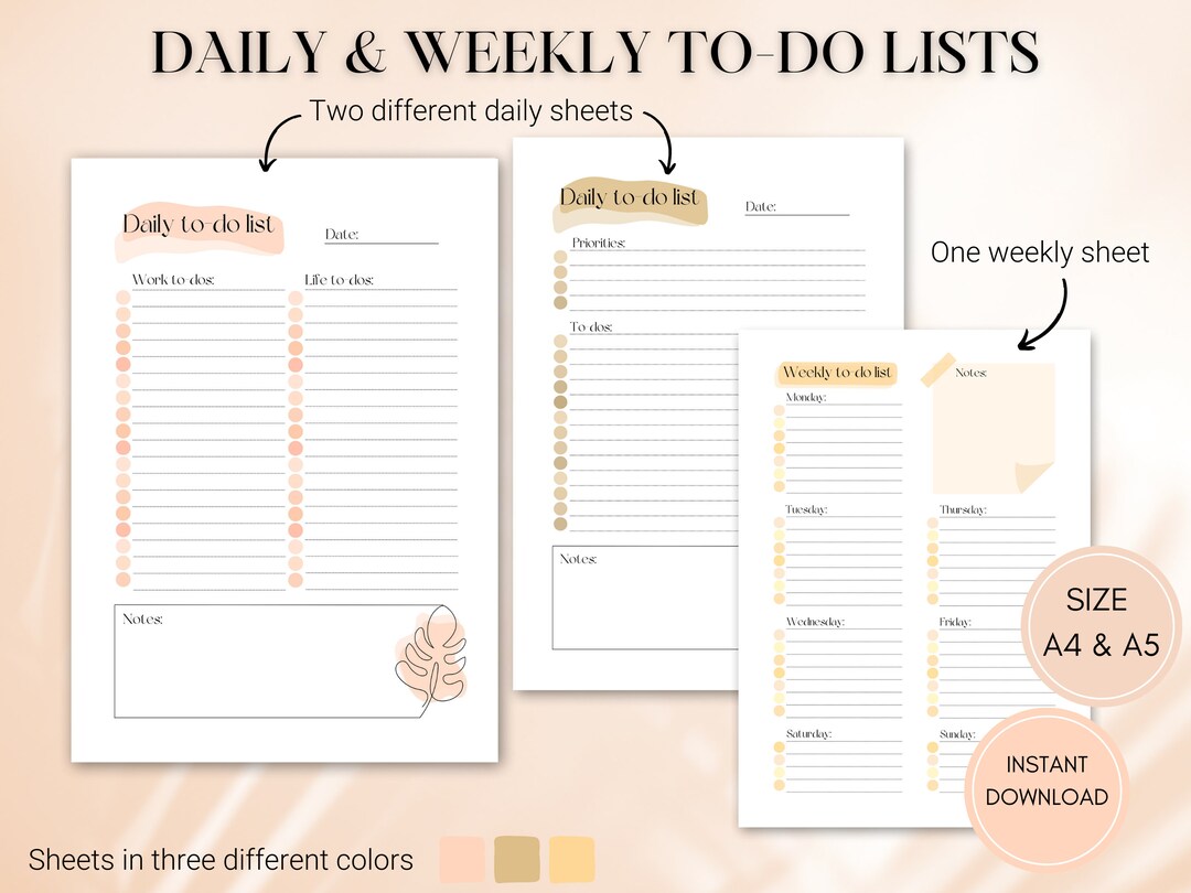 Daily to Do List Printable to Do List Weekly Colorful Checklist Digital ...