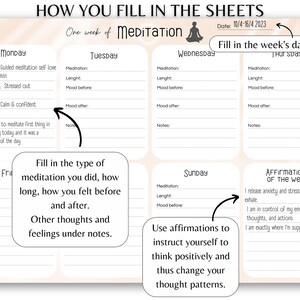 One Week Meditation Log Mindfullness Tracker Weekly Pink Planner A4/A5 ...