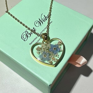 Heart Necklace,forget Me Not Necklace, Forget Me Not Jewelry,hand Made ...