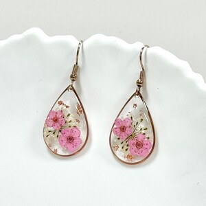 14K Gold Forget Me Not Real Flower Earrings, Handmade Pressed Flower Resin Earrings, Dangle Drop ...