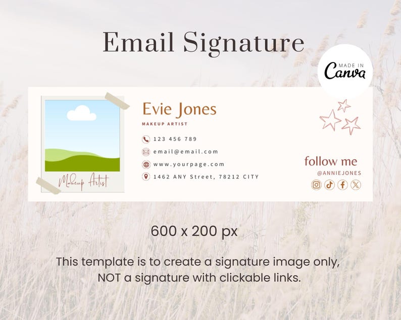 Retro Email Signature Template Canva, Editable Image Signature Template ...
