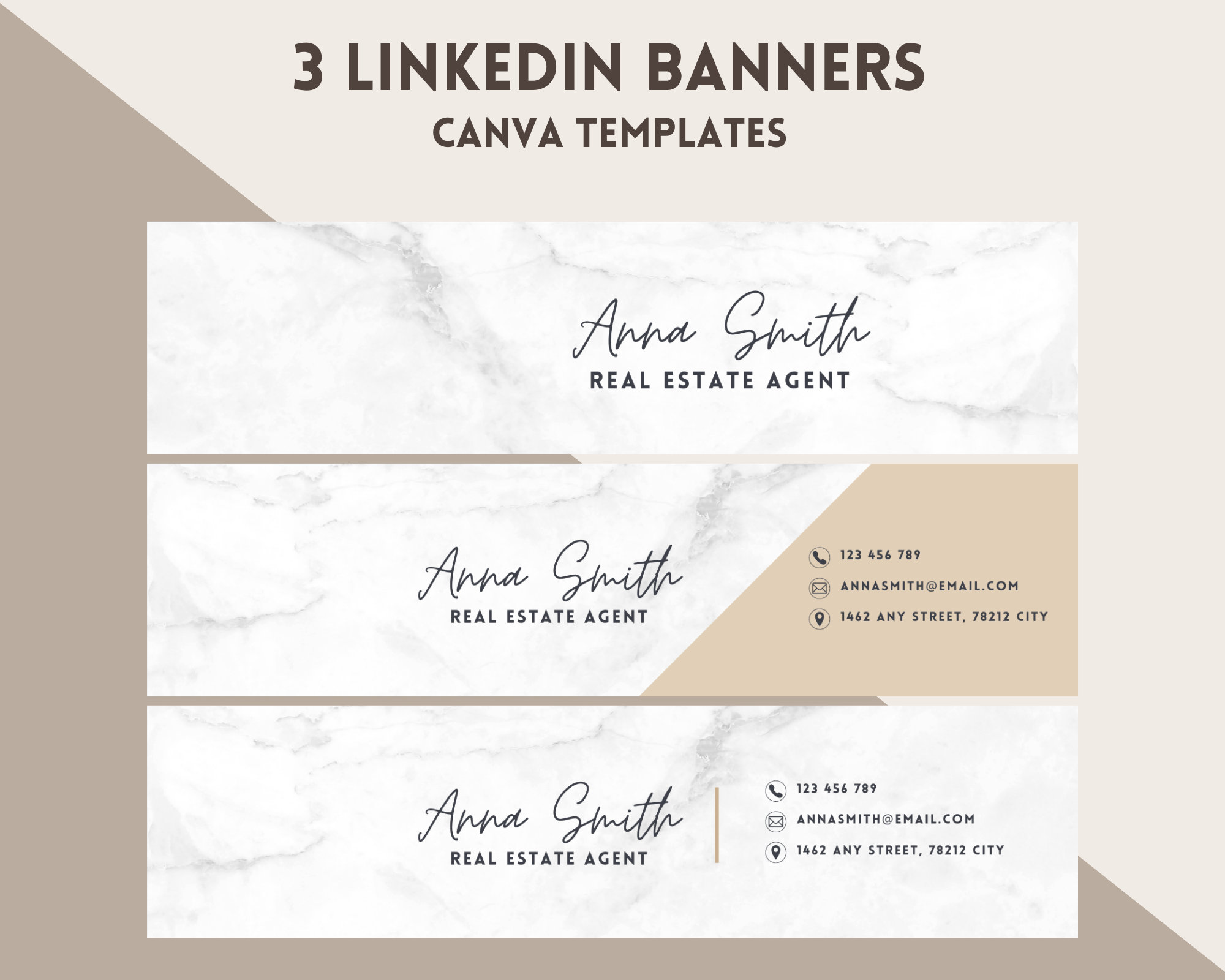 Linkedin Banner Canva Template, Marble Linkedin Background, Elegant ...