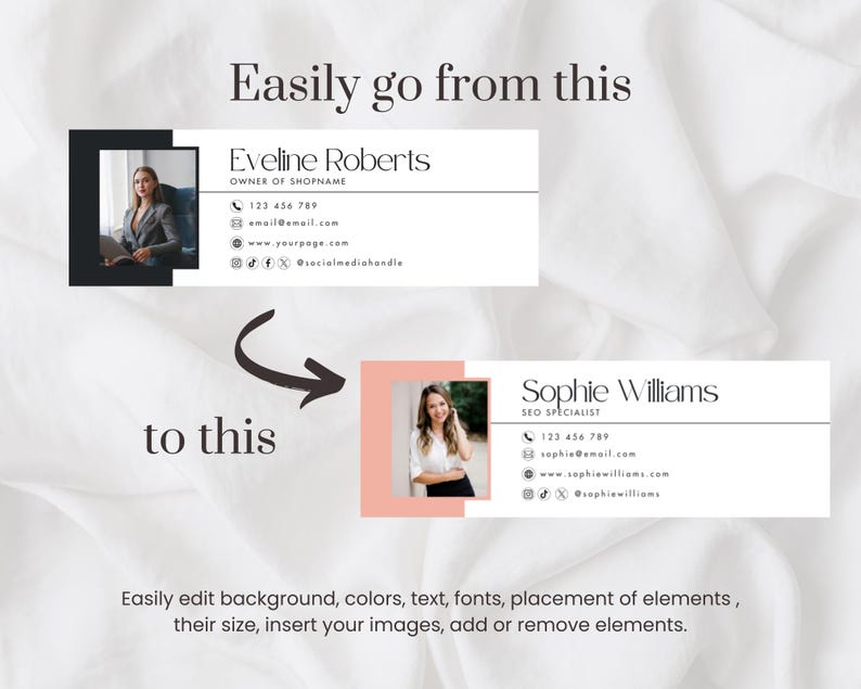 Elegant Email Signature Template Canva, Editable Image Signature, Gmail ...