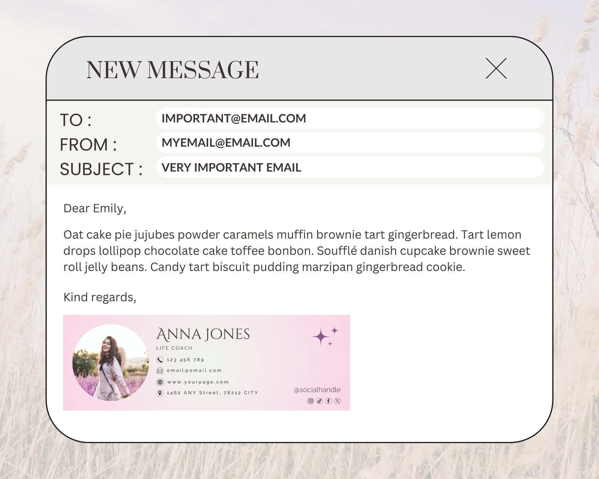 Purple Email Signature Template Canva, Editable Image Signature ...