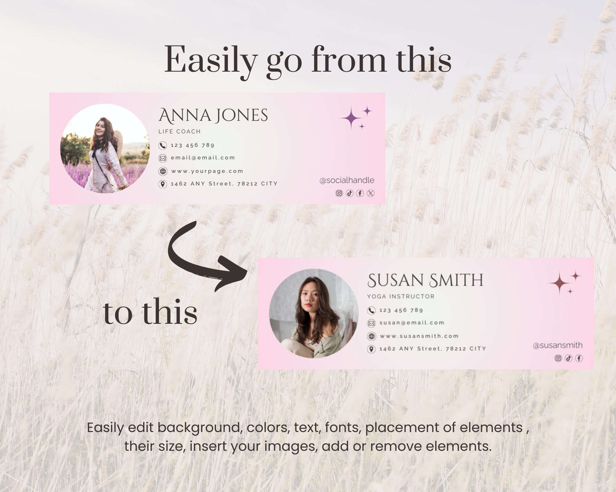 Purple Email Signature Template Canva, Editable Image Signature ...