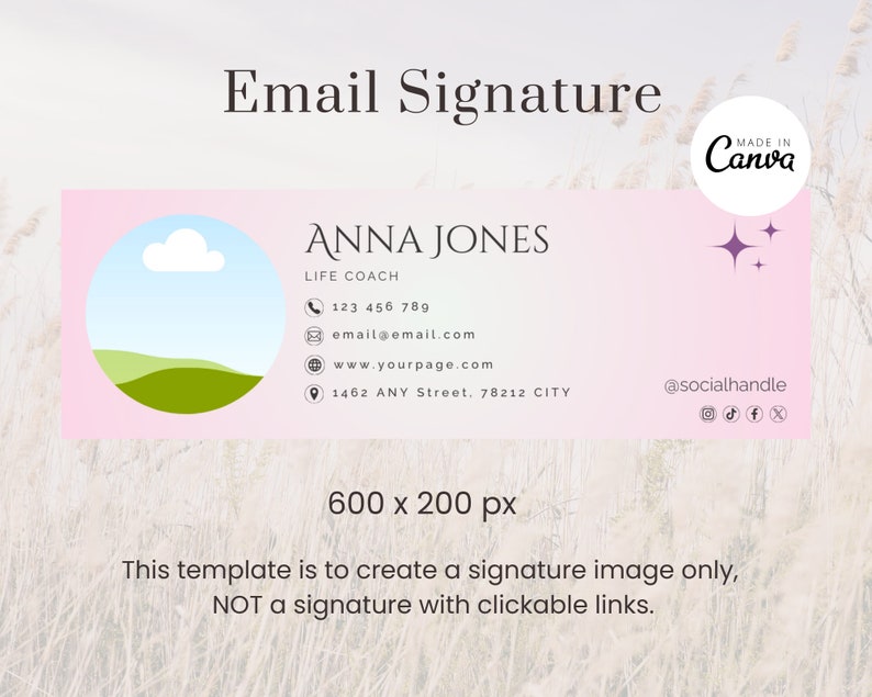 Purple Email Signature Template Canva, Editable Image Signature ...