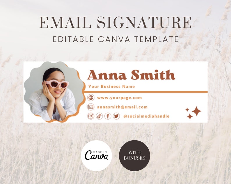Retro Email Signature Canva Template, Editable Signature Template ...