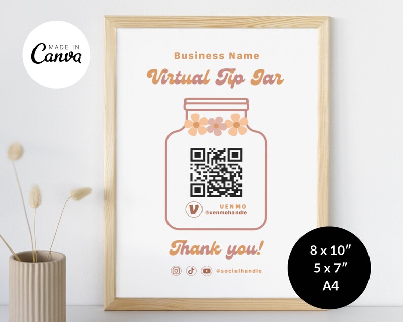 Retro Qr Code Sign, Virtual Tip Jar Printable, Social Media Sign, Scan ...