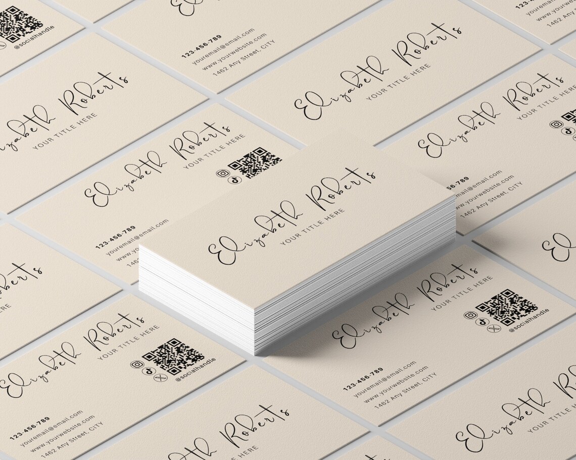 Beige Business Card Template With QR Code Printable Business - Etsy