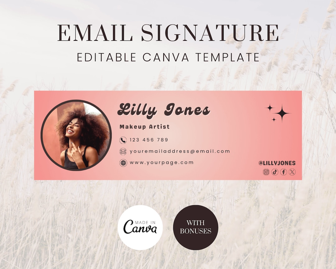 Pink Email Signature Template Canva, Editable Image Signature Template ...