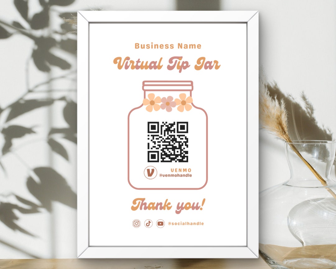 Retro Qr Code Sign, Virtual Tip Jar Printable, Social Media Sign, Scan ...