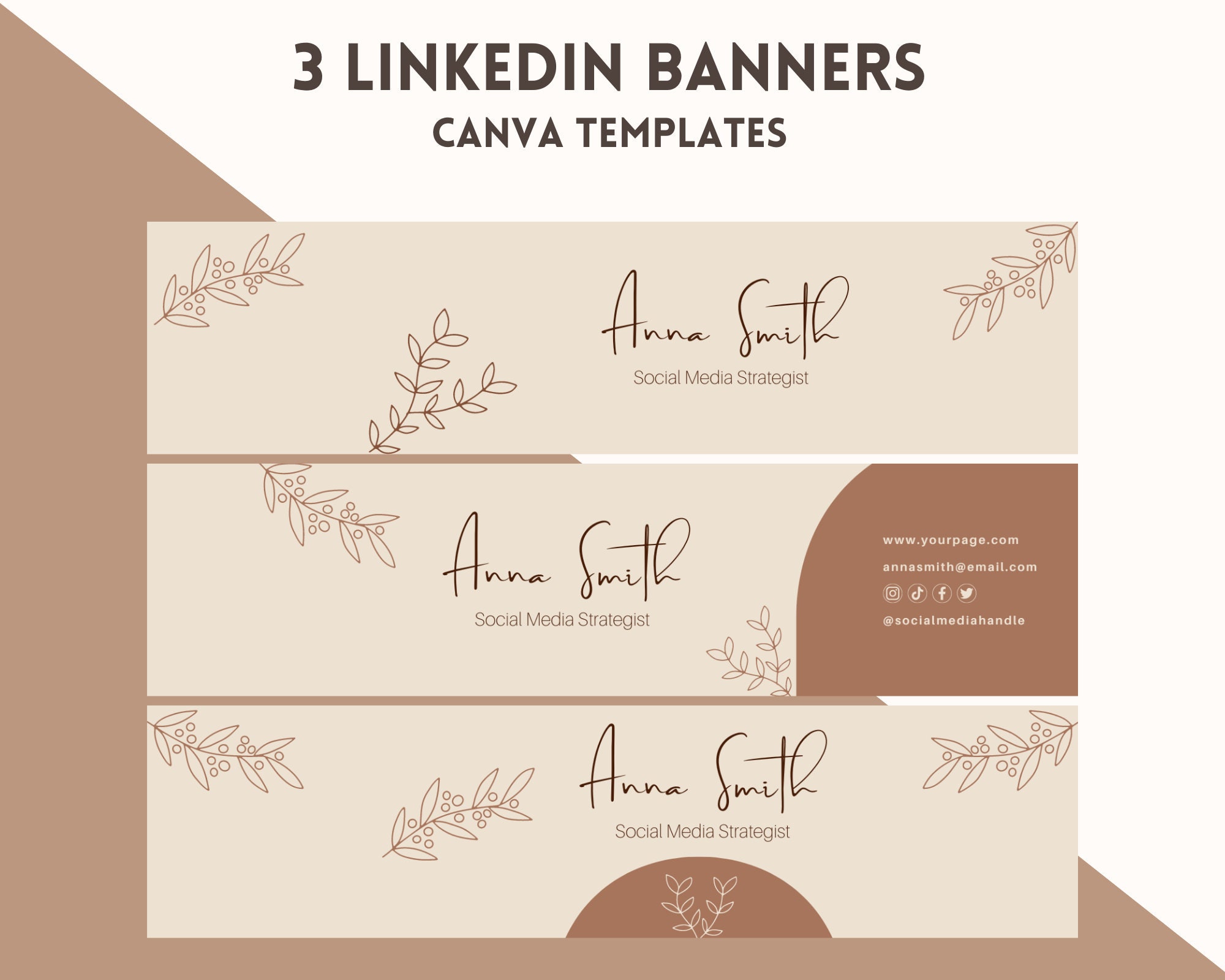 Linkedin Banner, Cozy Linkedin Background, Beige Botanical Linkedin ...