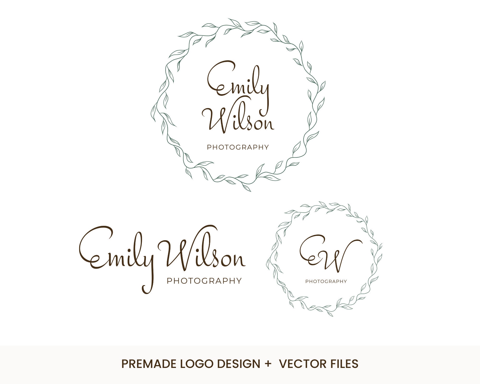 Leaf Wreath Circle Logo, Photography Branding Kit Logo Design, Makeup ...