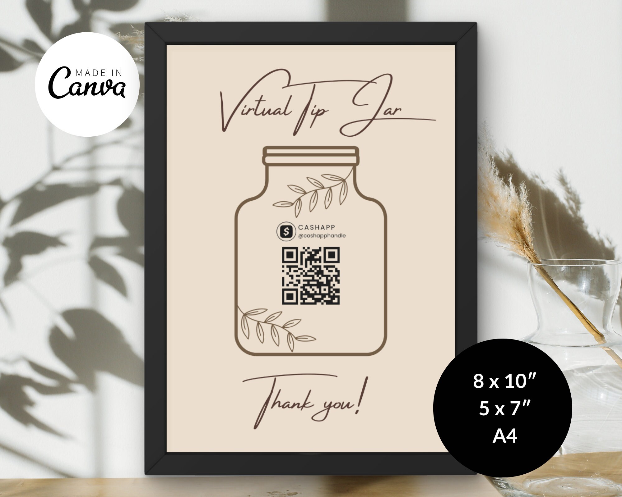 Printable Beige Virtual Tip Jar Canva Template, Editable Payment Method ...