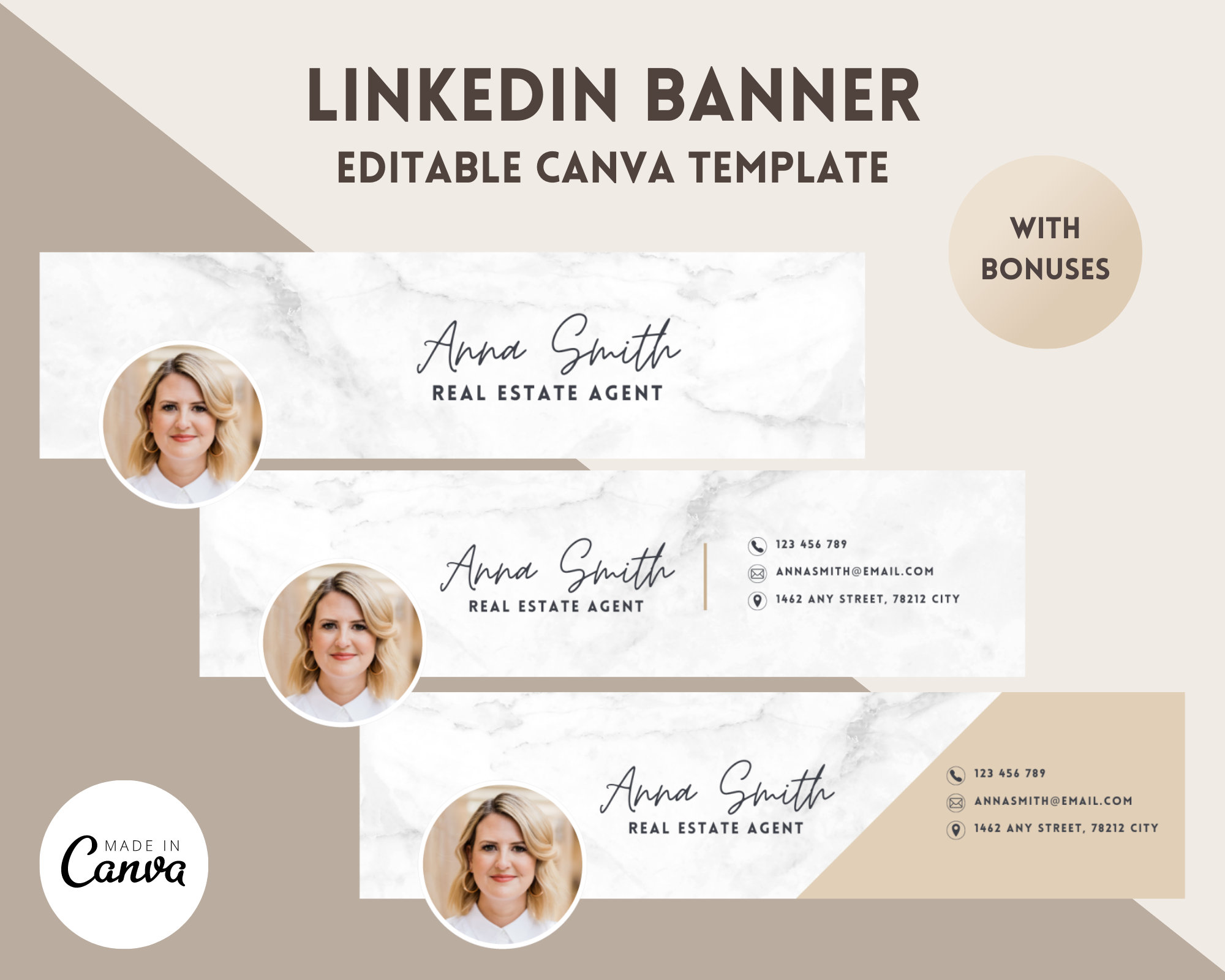 Linkedin Banner Canva Template, Marble Linkedin Background, Elegant ...