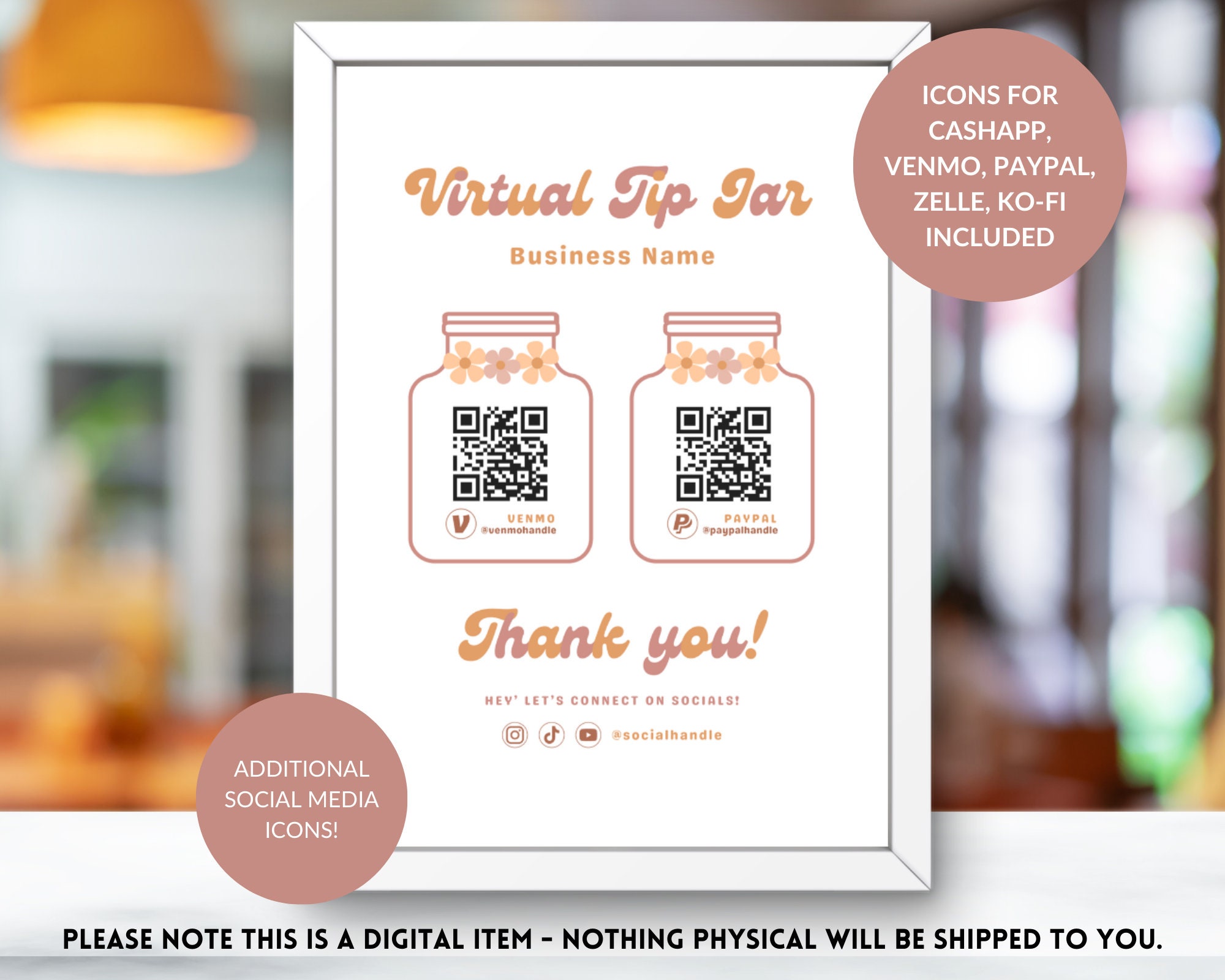 Retro Qr Code Sign, 2 Virtual Tip Jars Printable, Social Media Sign ...