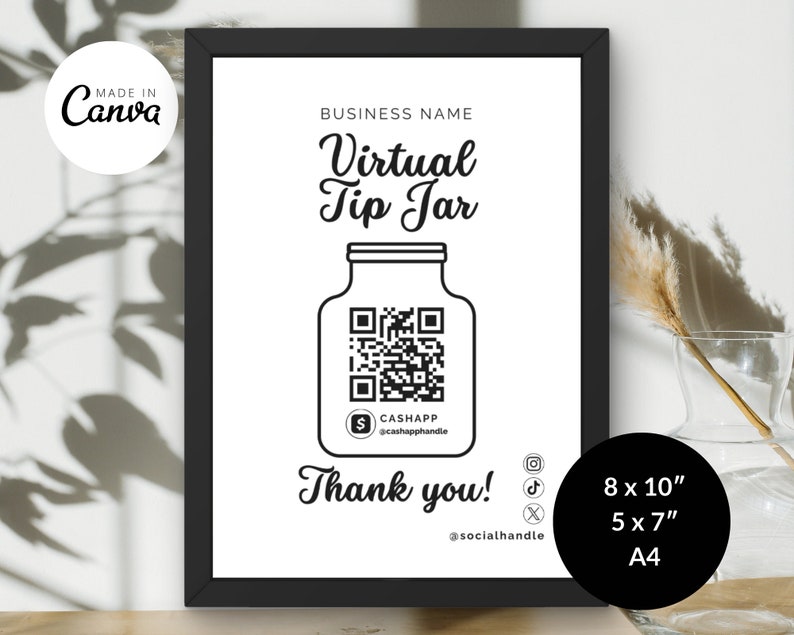Printable Virtual Tip Jar Canva Template, Editable QR Code Sign, Craft ...
