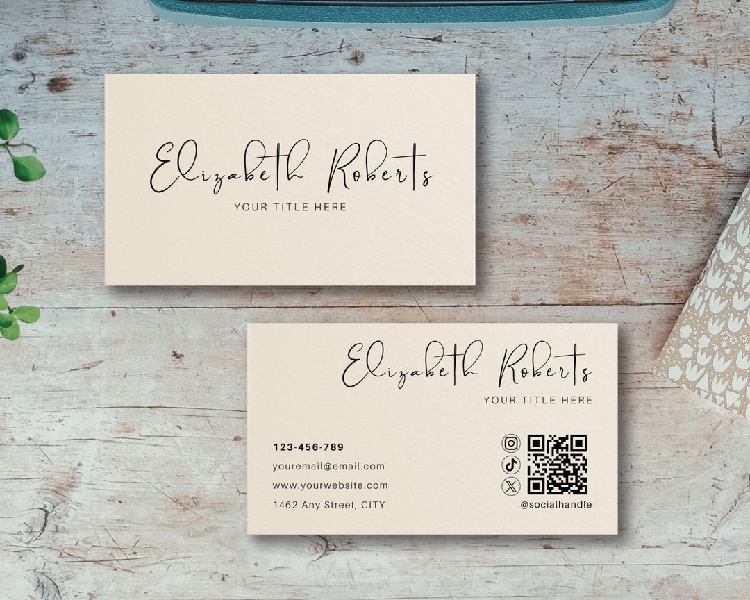 Beige Business Card Template With QR Code Printable Business - Etsy