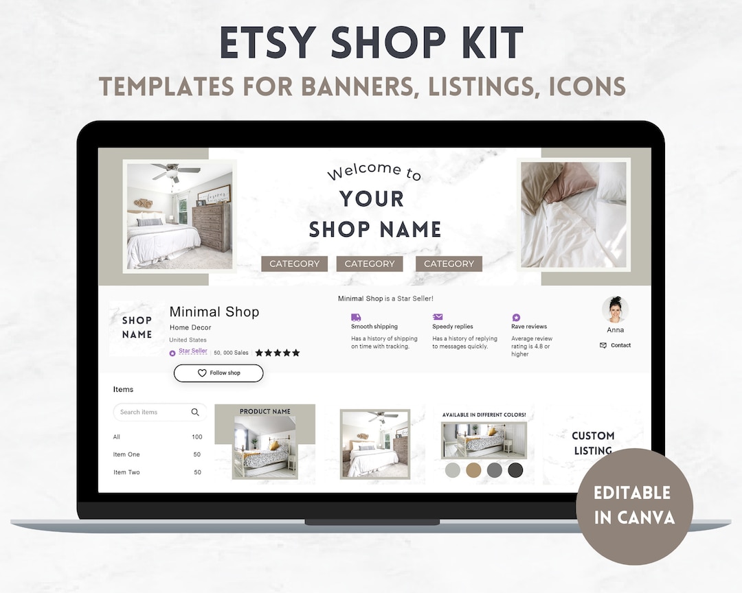Etsy Banner Template, Scandi Etsy Shop Kit With Listing Photo Templates ...