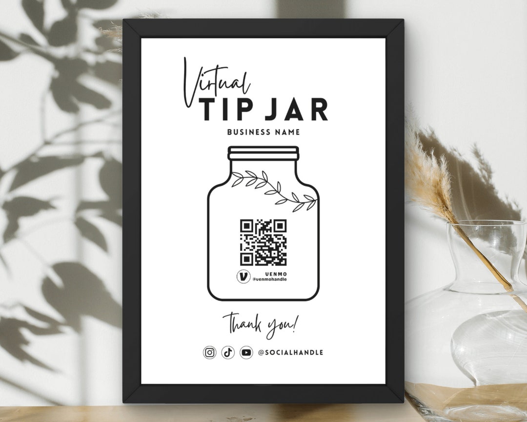 Printable Virtual Tip Jar Canva Template With Leaves, Editable Payment ...