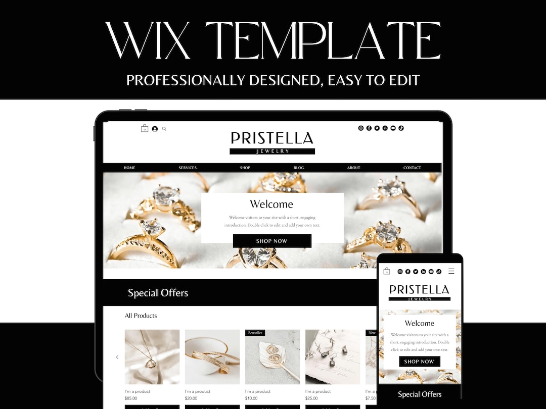 Wix Template in Black and White, Elegant Wix Website Template for ...
