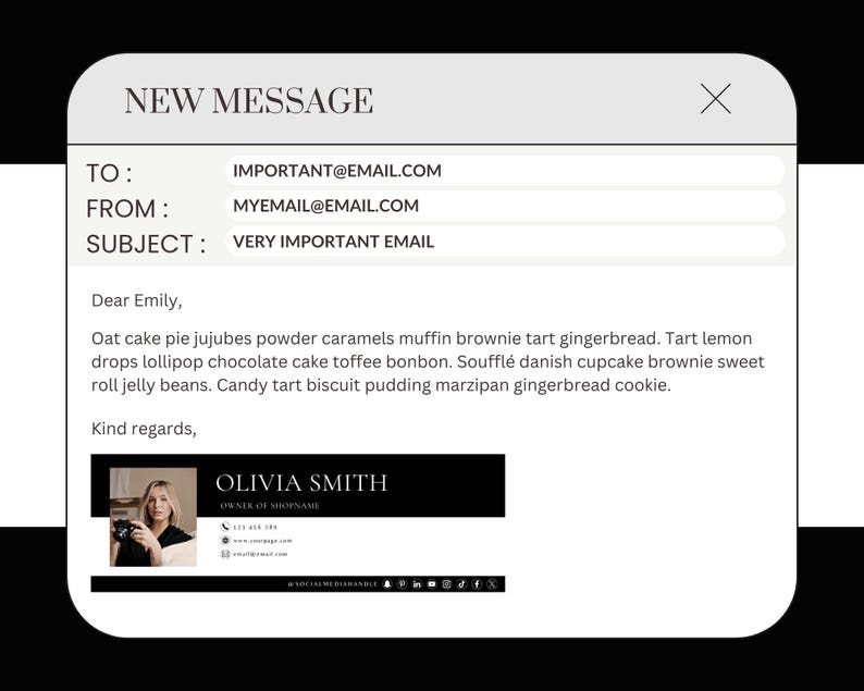 Email Signature Template Canva, Black and White Editable Signature ...